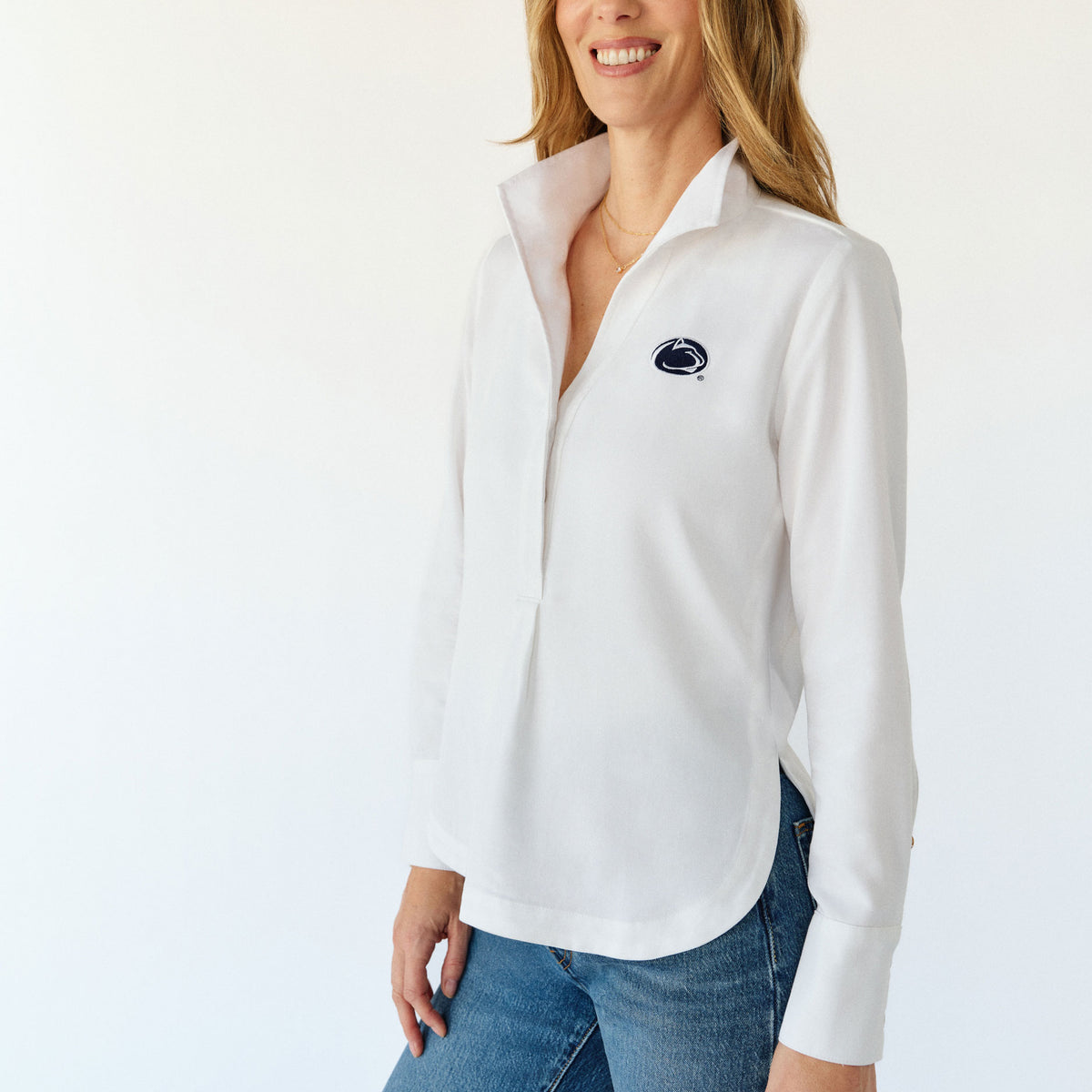 The Popped Collar Blouse in White – Abigail Collins